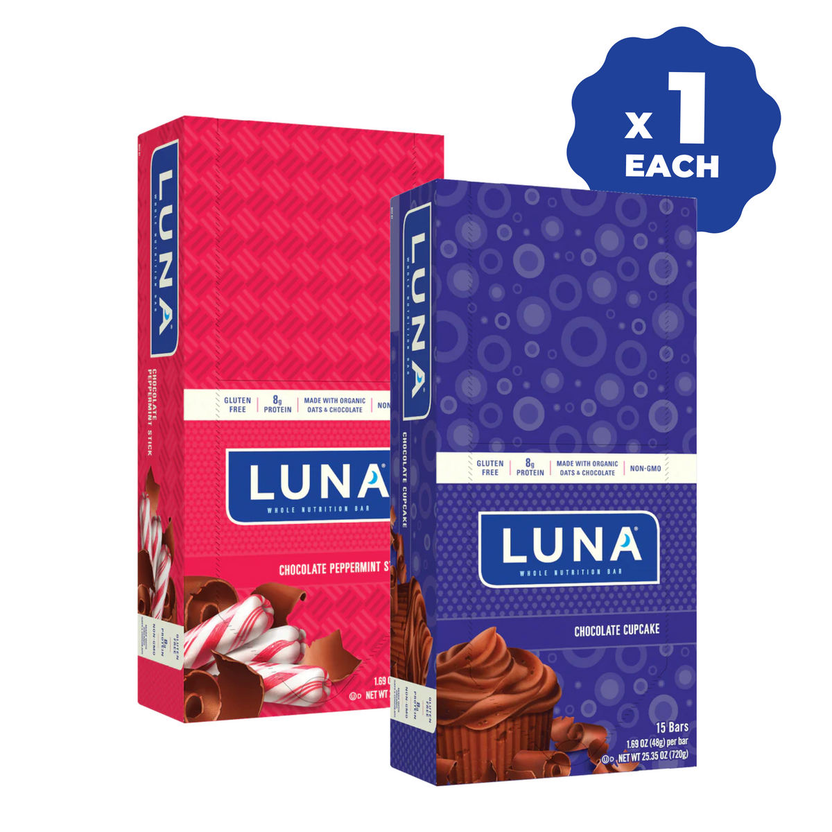 LUNA Chocolate Cupcake & Chocolate Peppermint Stick Variety Pack, 30 B ...